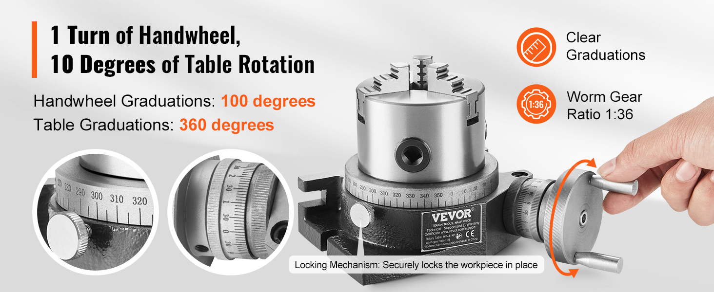 VEVOR Rotary Table for Milling Machines, 4''/ 100 mm, Horizontal ...