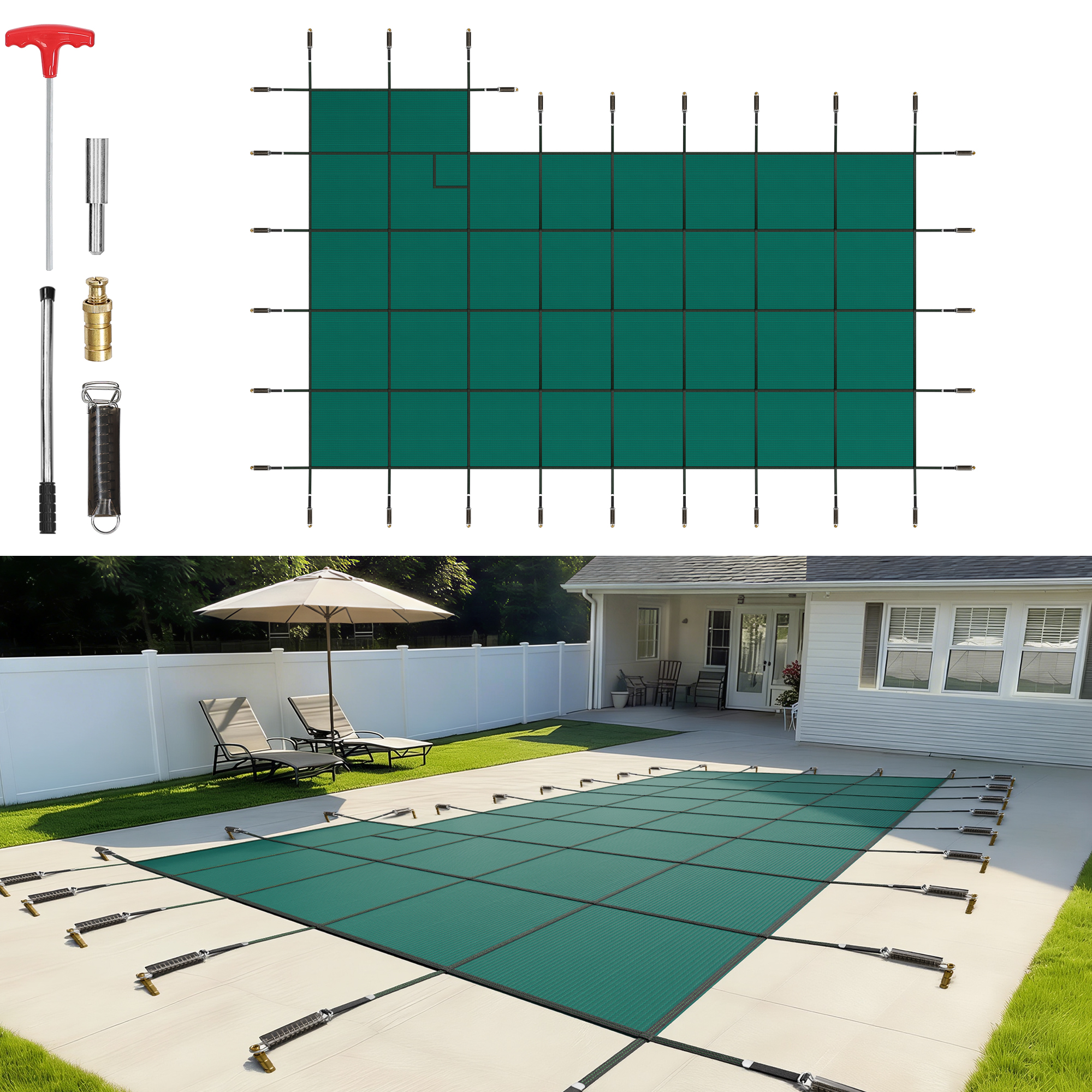 VEVOR Inground Pool Safety Cover, 20 ft x 38 ft Rectangular Winter Pool ...