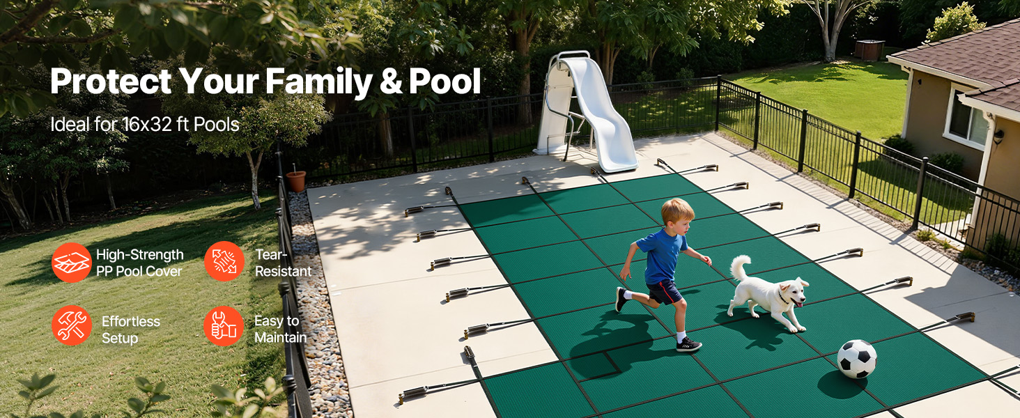 VEVOR Inground Pool Safety Cover, 18 ft x 34 ft Rectangular Winter Pool ...