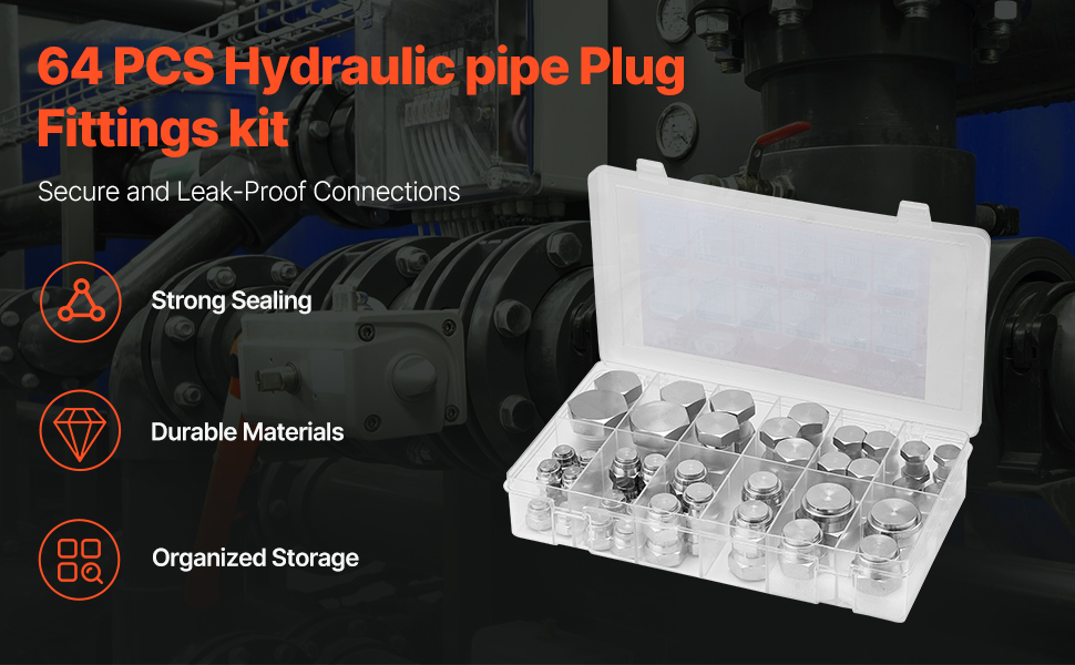 64 PCS BSPP Hydraulic Fitting Cap & Plug Assortment Adapter Kit ...