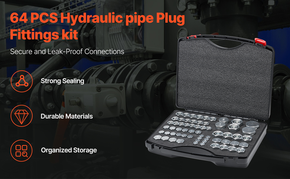 64 PCS DIN Hydraulic Fitting Cap & Plug Assortment Adapter Kit ...