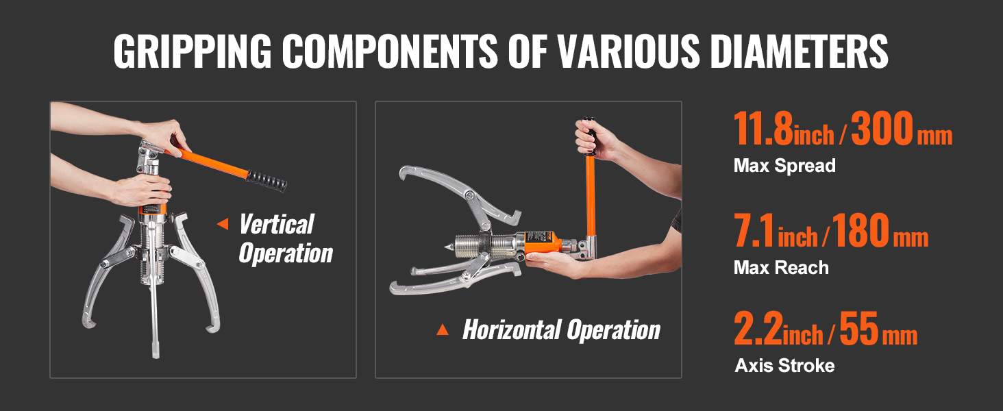 VEVOR Hydraulic Gear Puller, 15 Ton Max Capacity Wheel Bearing Pulling ...
