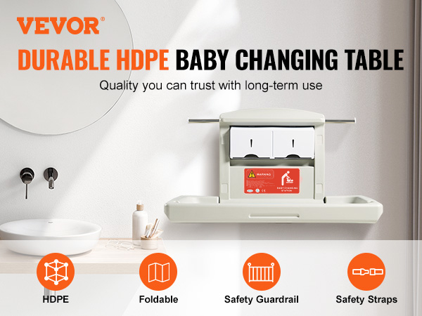 VEVOR Wall-Mounted Baby Changing Station, Horizontal Foldable Diaper ...