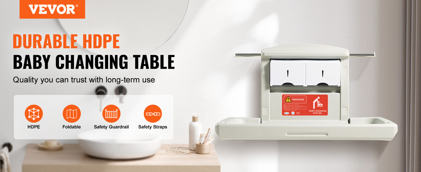 VEVOR Wall-Mounted Baby Changing Station, Horizontal Foldable Diaper ...