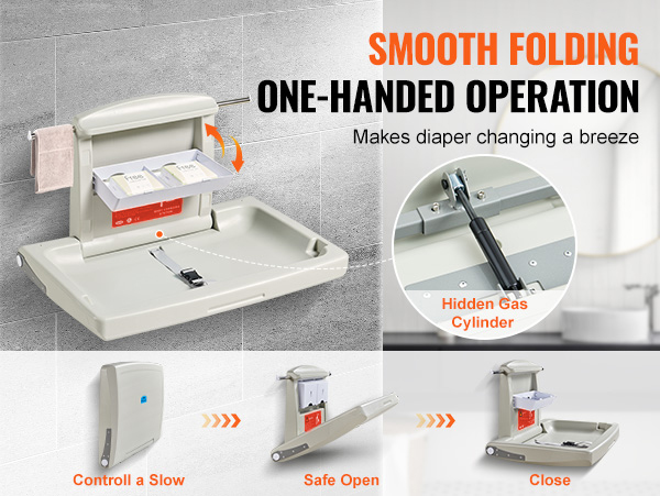 VEVOR Wall-Mounted Baby Changing Station, Horizontal Foldable Diaper ...