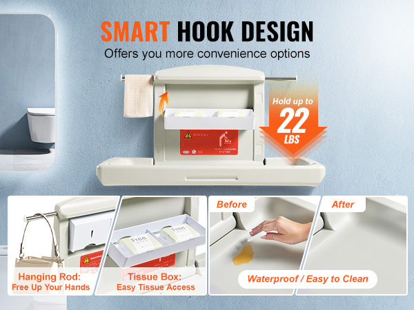 VEVOR Wall-Mounted Baby Changing Station, Horizontal Foldable Diaper ...