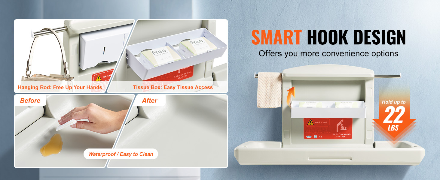 VEVOR Wall-Mounted Baby Changing Station, Horizontal Foldable Diaper ...