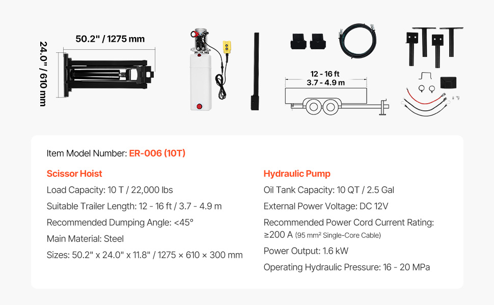 VEVOR Hydraulic Scissor Hoist Kit 10 T Hydraulic Dump Lift Kit for Dump ...