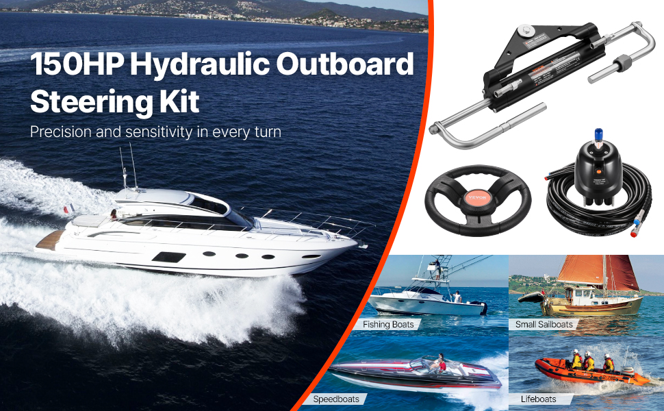 150HP Hydraulic Outboard Steering Kit Marine Boat Hydraulic Steering ...