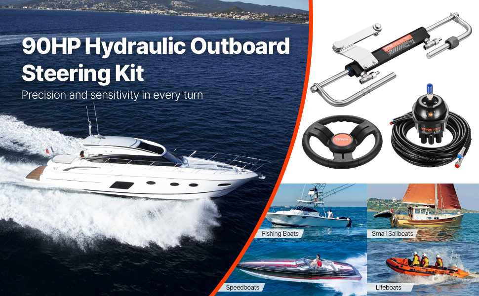 90HP Hydraulic Outboard Steering Kit Marine Boat Hydraulic Steering ...