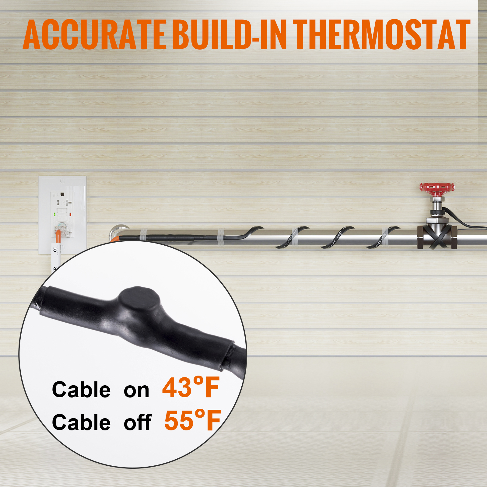 VEVOR Self-Regulating Pipe Heating Cable, 6-feet 5W/ft Heat Tape for ...