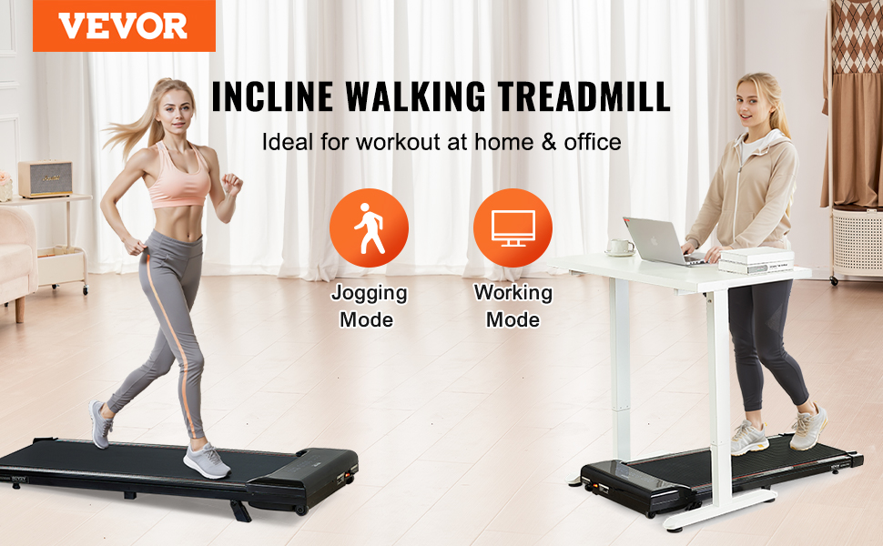 VEVOR Walking Pad Under Desk Incline Treadmill for Home Office Working ...