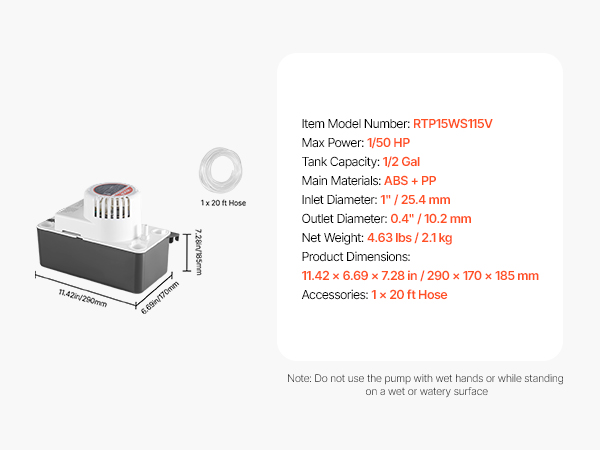 Condensate Removal Pump Automatic Condensate Pump 1/50 HP 65GPH 15 ft ...