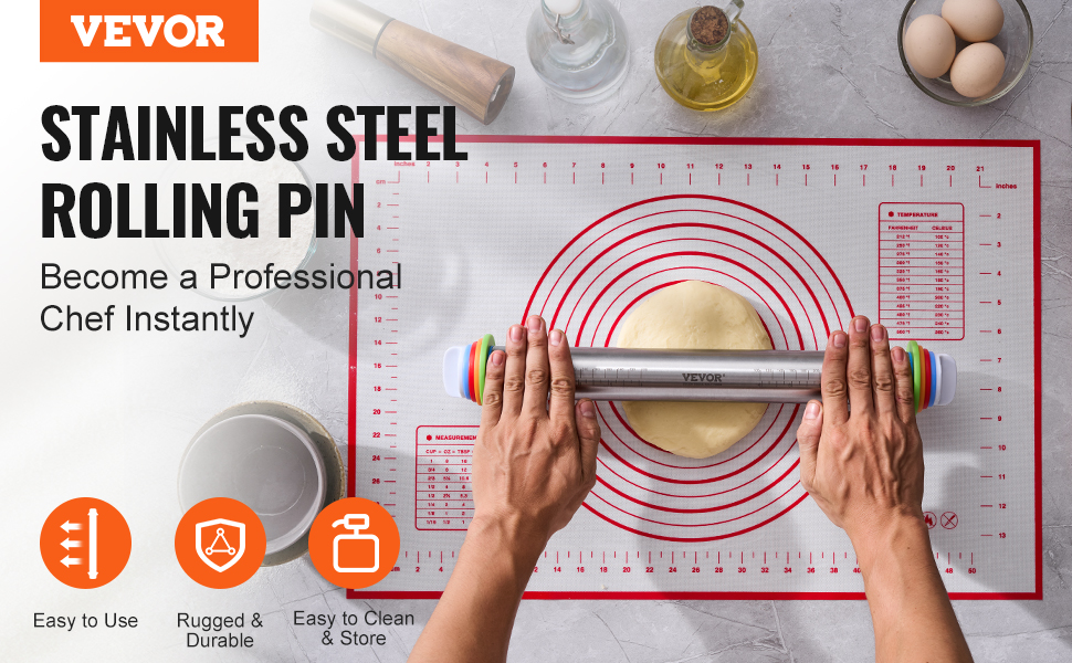 Adjustable Rolling Pin Stainless Steel with Thickness Rings and Baking ...