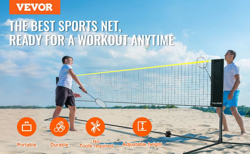 VEVOR Badminton Net, Height Adjustable Volleyball Net, 20ft Wide ...
