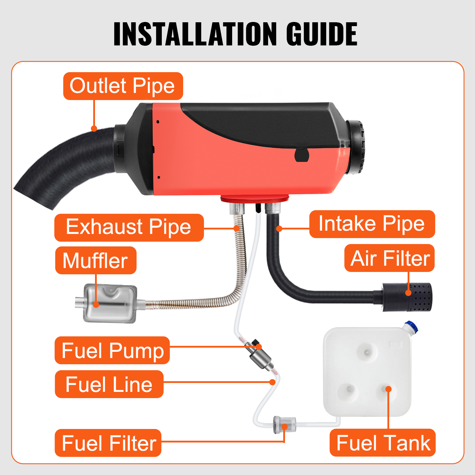 VEVOR 2KW Diesel Heater 12V 2KW Diesel Air Heater Muffler 2KW Diesel ...