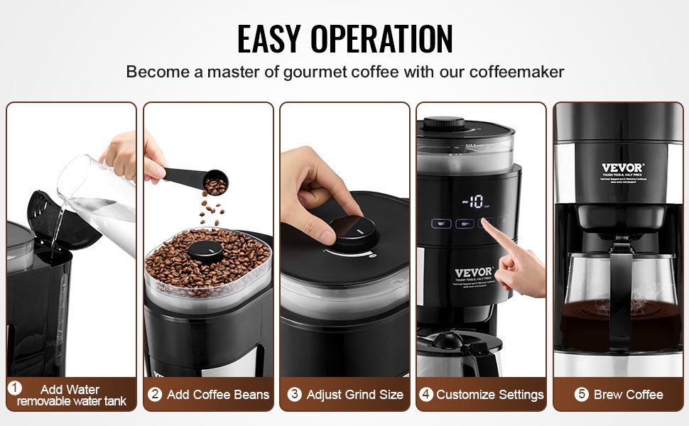 VEVOR 10-Cup Coffee Maker Drip Coffee Machine with 3 Brew Strength ...