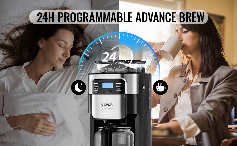 VEVOR 12-Cup Coffee Maker Drip Coffee Machine with 24-Hour Timer for ...