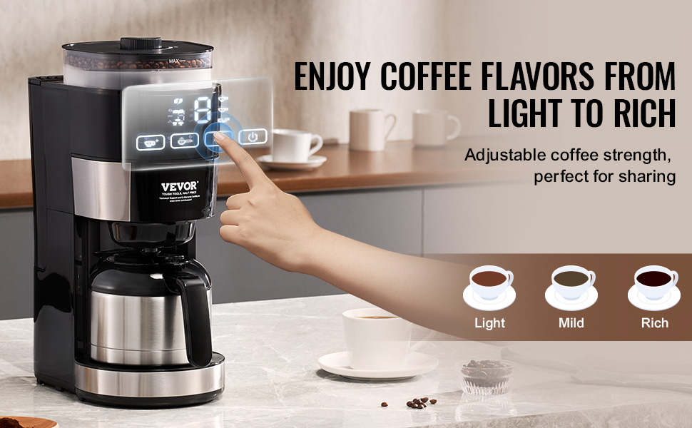 VEVOR 8-Cup Coffee Maker Drip Coffee Machine with 3 Brew Strength ...
