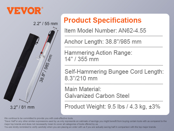 VEVOR Sand Spike Boat Anchor Pole, 36" Galvanized Carbon Steel Slide ...