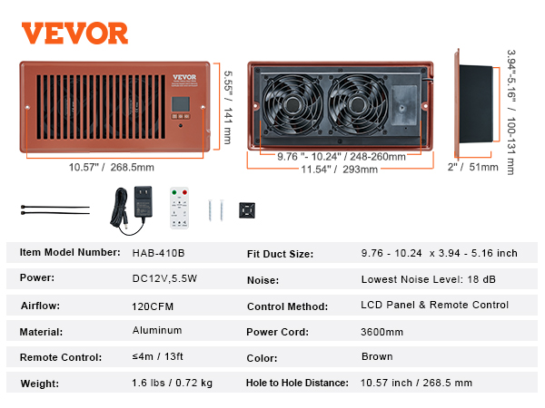 VEVOR Register Booster Fan, Quiet Vent Booster Fan Fits 4” x 10 ...