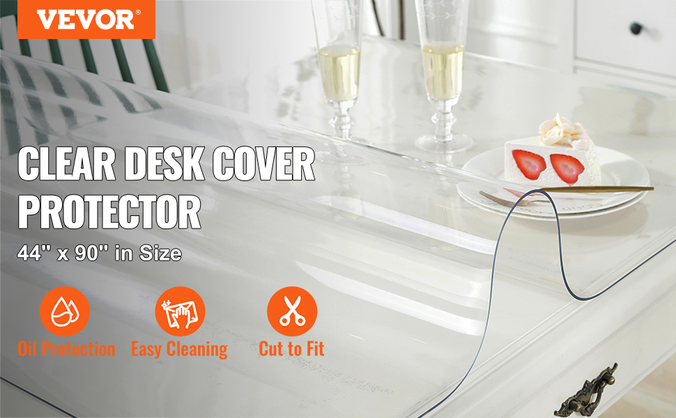 VEVOR 90 x 44 Inch Clear Table Cover Protector, 1.5mm Thick Clear Desk ...