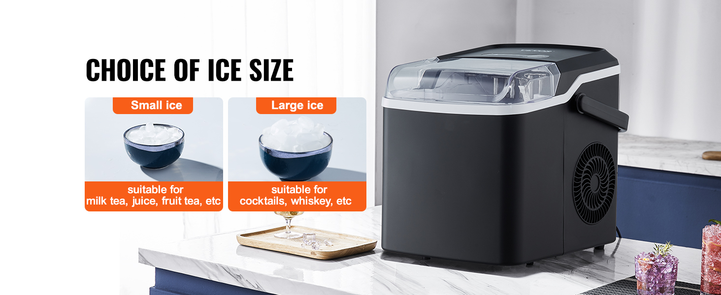 VEVOR Countertop Ice Maker, 9 Cubes Ready in 7 Mins, 26lbs in 24Hrs ...