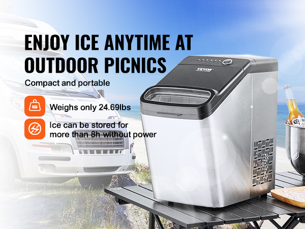 VEVOR Countertop Ice Maker, 9 Cubes Ready in 7 Mins, 33lbs in 24Hrs ...
