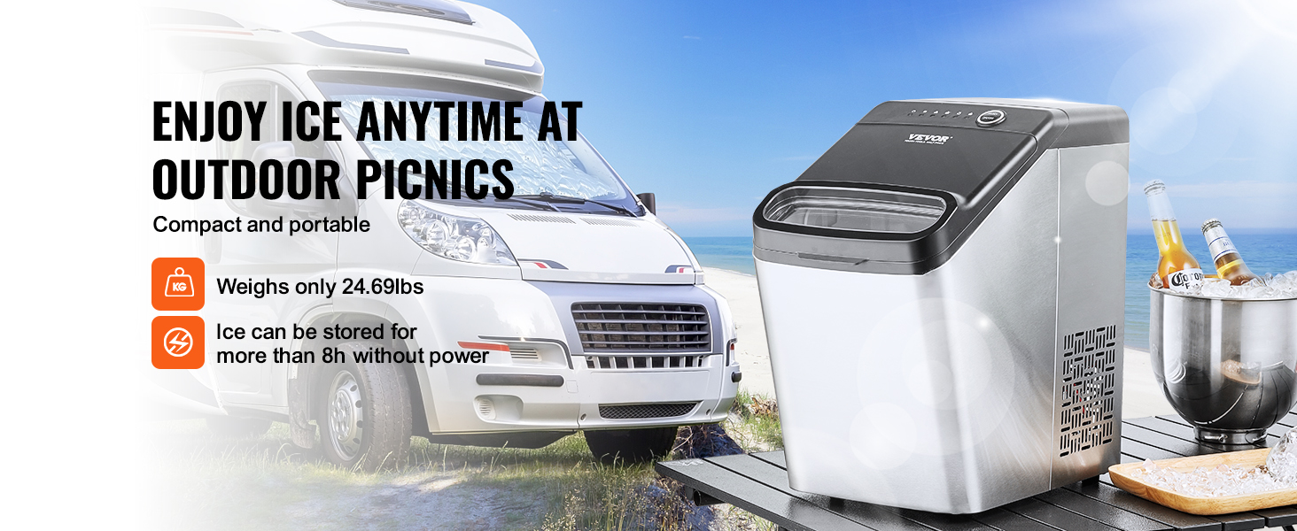 VEVOR Countertop Ice Maker, 9 Cubes Ready in 7 Mins, 33lbs in 24Hrs ...