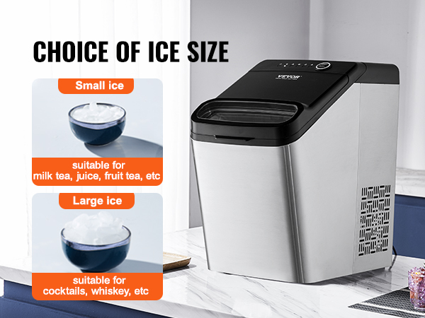 VEVOR Countertop Ice Maker, 9 Cubes Ready in 7 Mins, 33lbs in 24Hrs ...