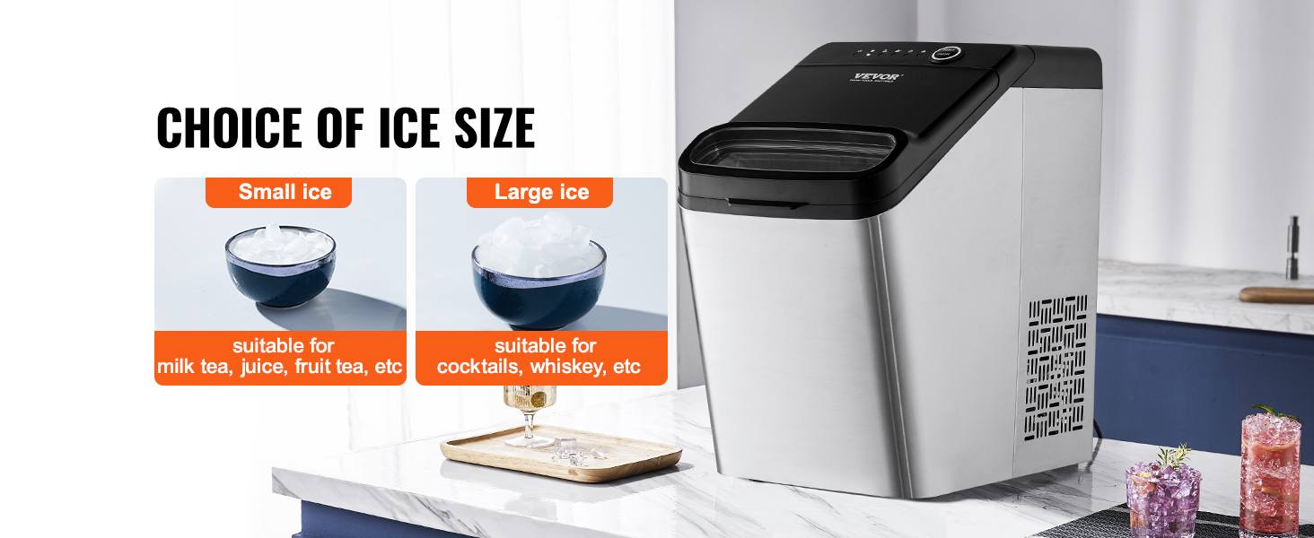 VEVOR Countertop Ice Maker, 9 Cubes Ready in 7 Mins, 33lbs in 24Hrs ...