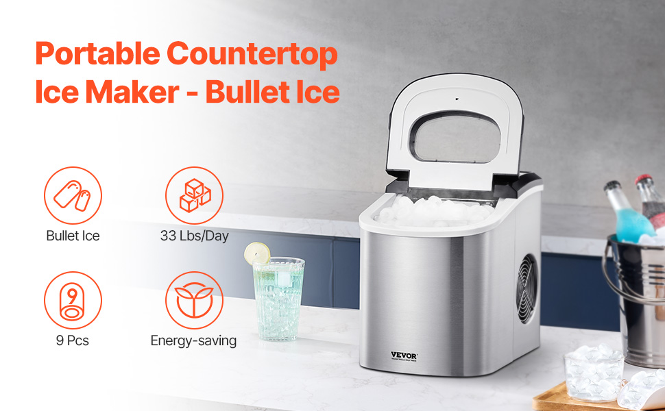 Portable Countertop Ice Maker 33Lbs/24H Self-Cleaning with Scoop Basket ...