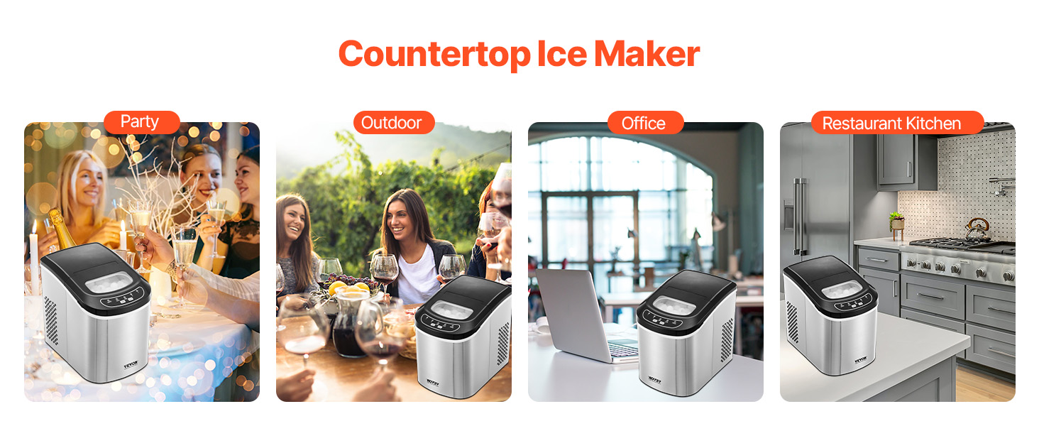 VEVOR Portable Countertop Ice Maker 33Lbs/24H Self-Cleaning with Scoop ...