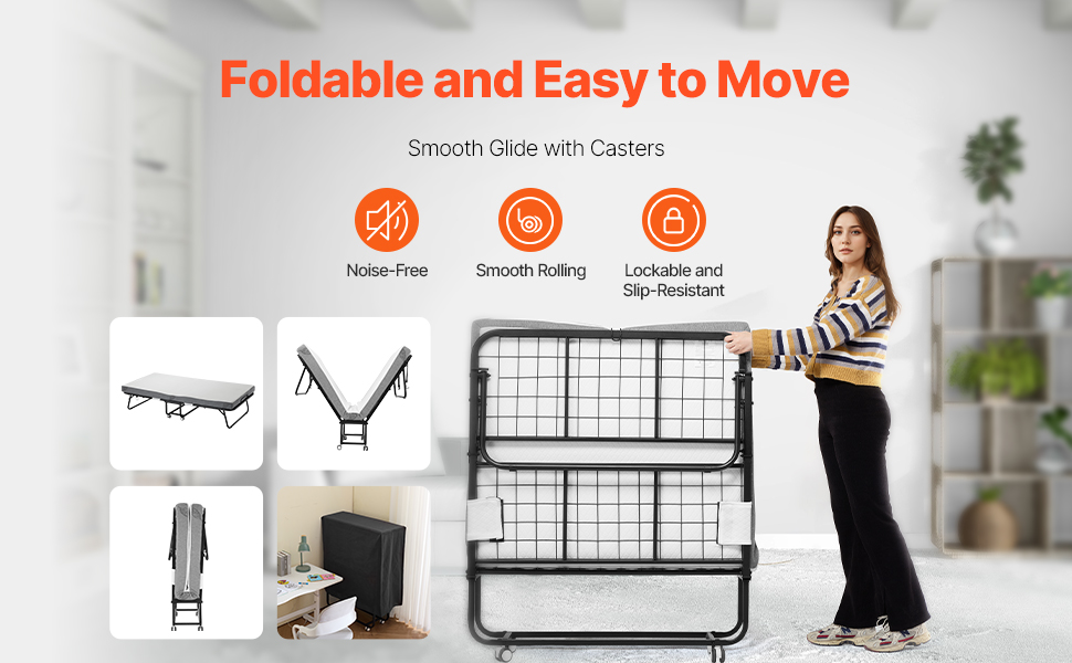 VEVOR Rollaway Bed Folding Bed with 100 mm Foam Mattress for Adults and ...