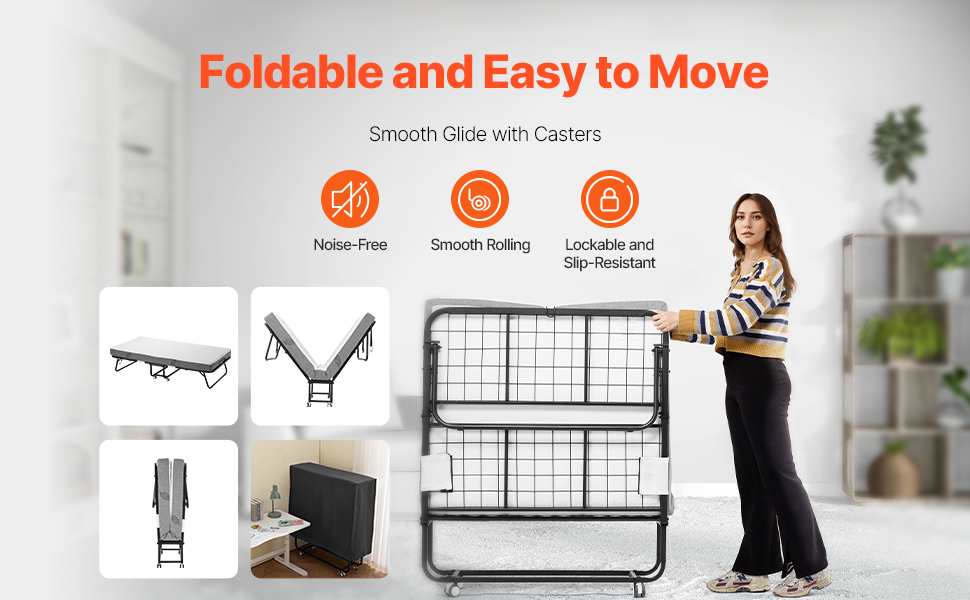 Rollaway Bed Folding Bed with 5 in Foam Mattress for Adults and Guest ...