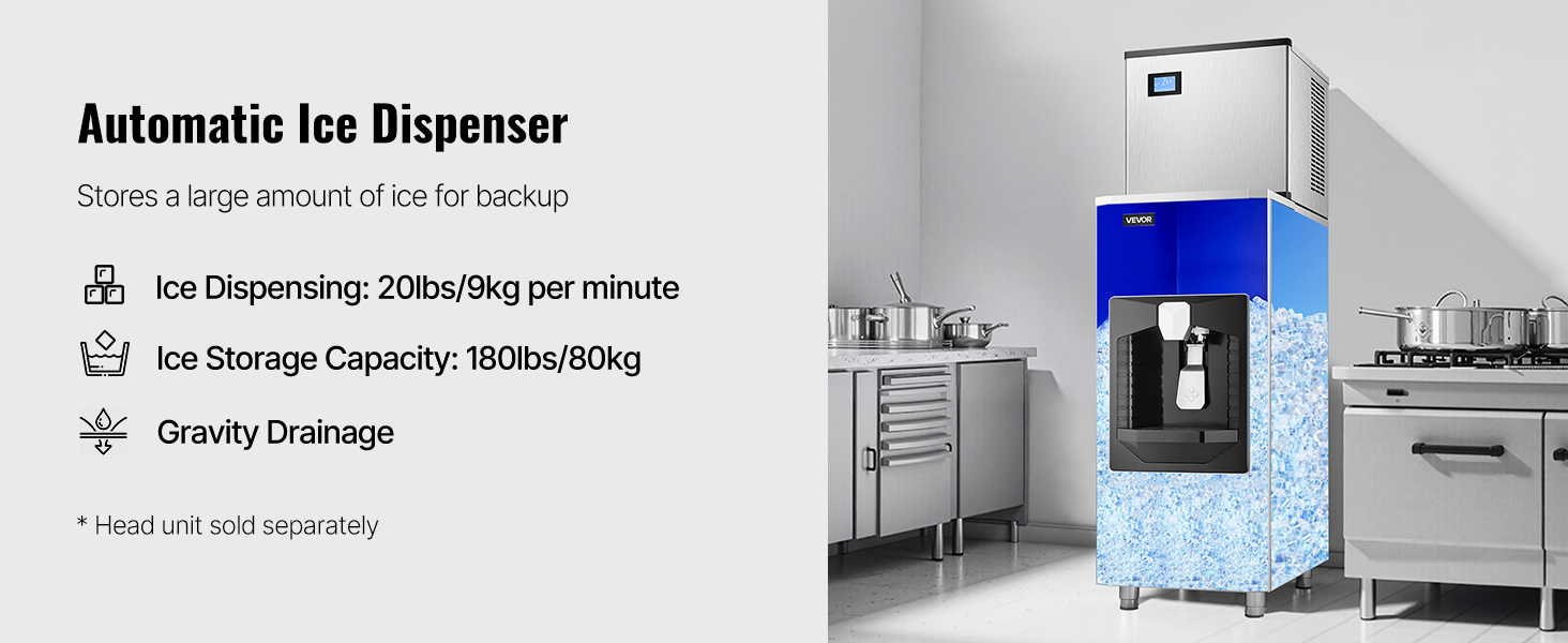 VEVOR 20 Lbs/Min Ice Dispenser 180 Lbs Storage Capacity Ice Bin for Ice ...