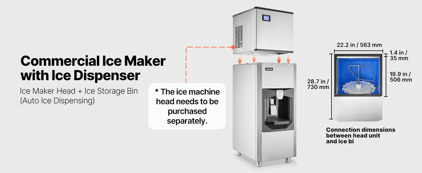 20 Lbs/Min Ice Dispenser 180 Lbs Storage Capacity Ice Storage Bin for ...