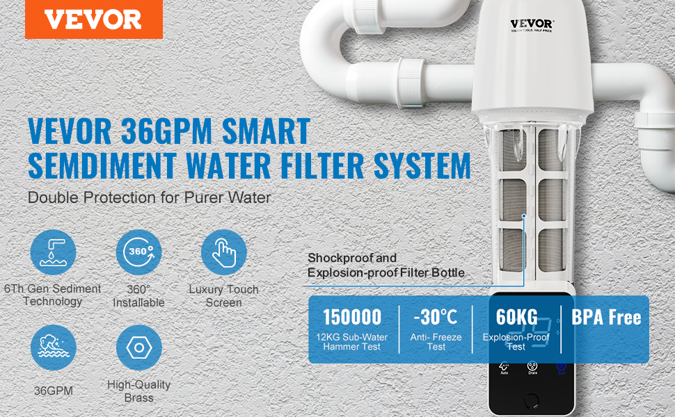 VEVOR Spin Down Filter, 40 Micron Whole House Sediment Filter for Well ...