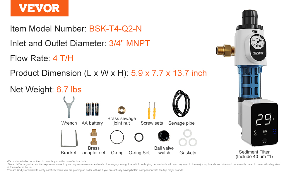 VEVOR Spin Down Filter, 40 Micron Whole House Sediment Filter for Well ...