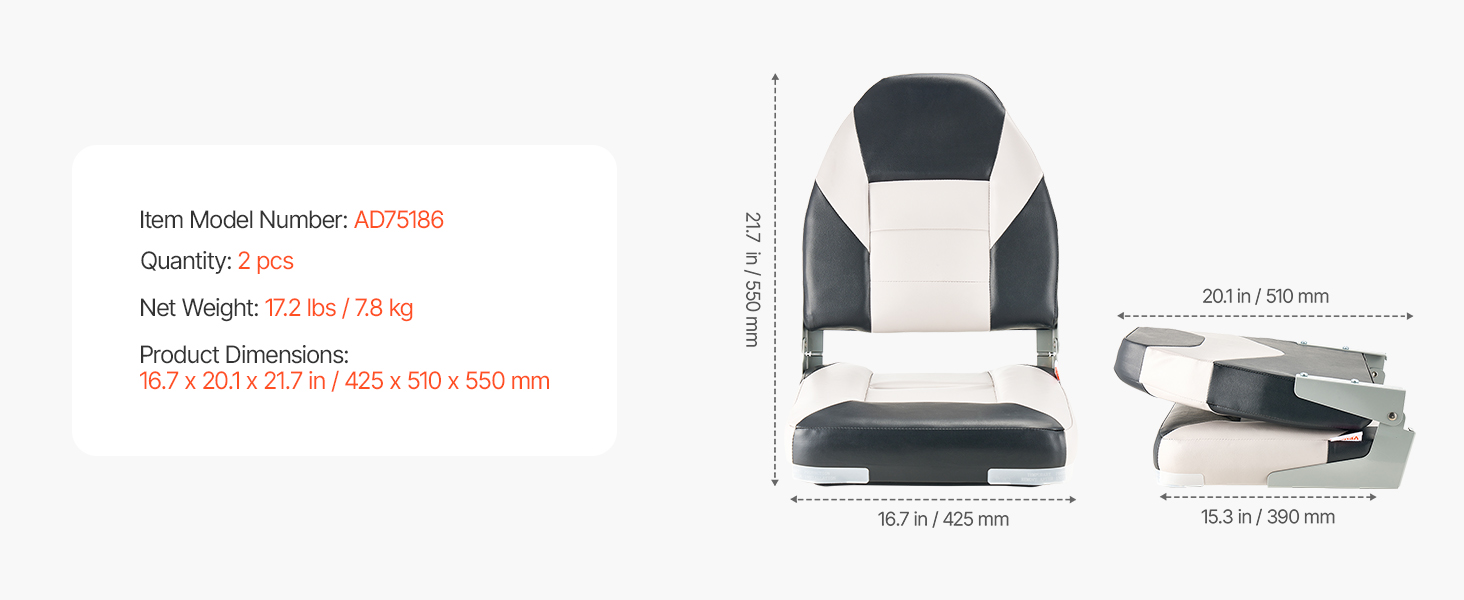 VEVOR Boat Seat High Backrest Flip Up Boat Seat Sponge Cushion Black ...