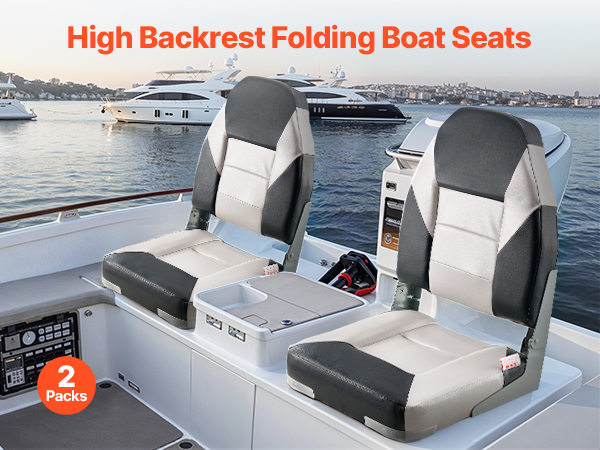 VEVOR Boat Seat High Backrest Flip Up Boat Seat Sponge Cushion Black ...