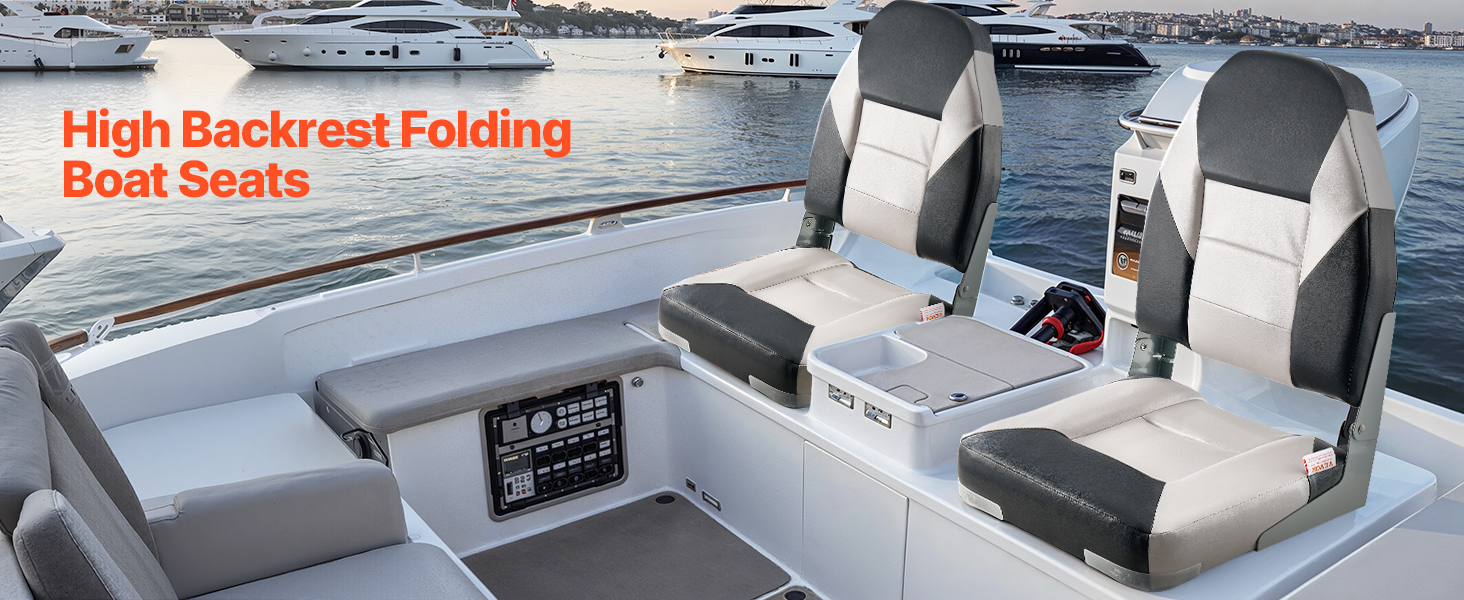 VEVOR Boat Seat High Backrest Flip Up Boat Seat Sponge Cushion Black ...