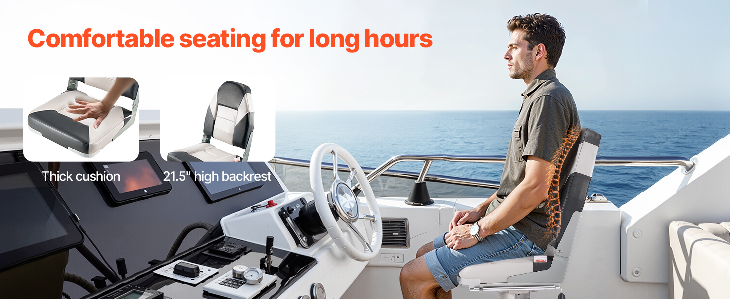 VEVOR Boat Seat High Backrest Flip Up Boat Seat Sponge Cushion Black ...