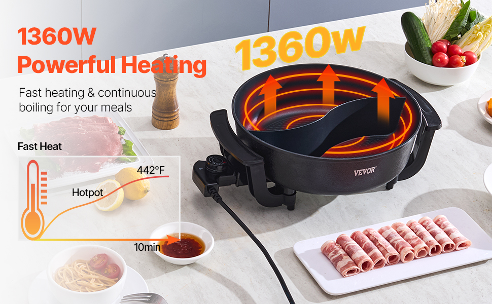 Electric Hot Pot 5 L Non-Stick Shabu-shabu Hot Pot with Divider for 6 ...