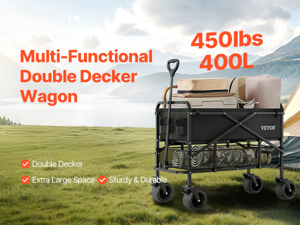 VEVOR Double Decker Wagon Collapsible 300L & 450 lbs Heavy Duty Folding ...