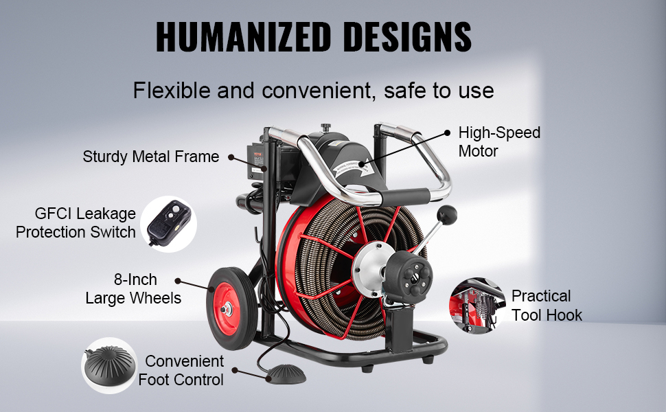 VEVOR Drain Cleaner Machine Electric Drain Auger 100FT x 1/2 In Auto ...
