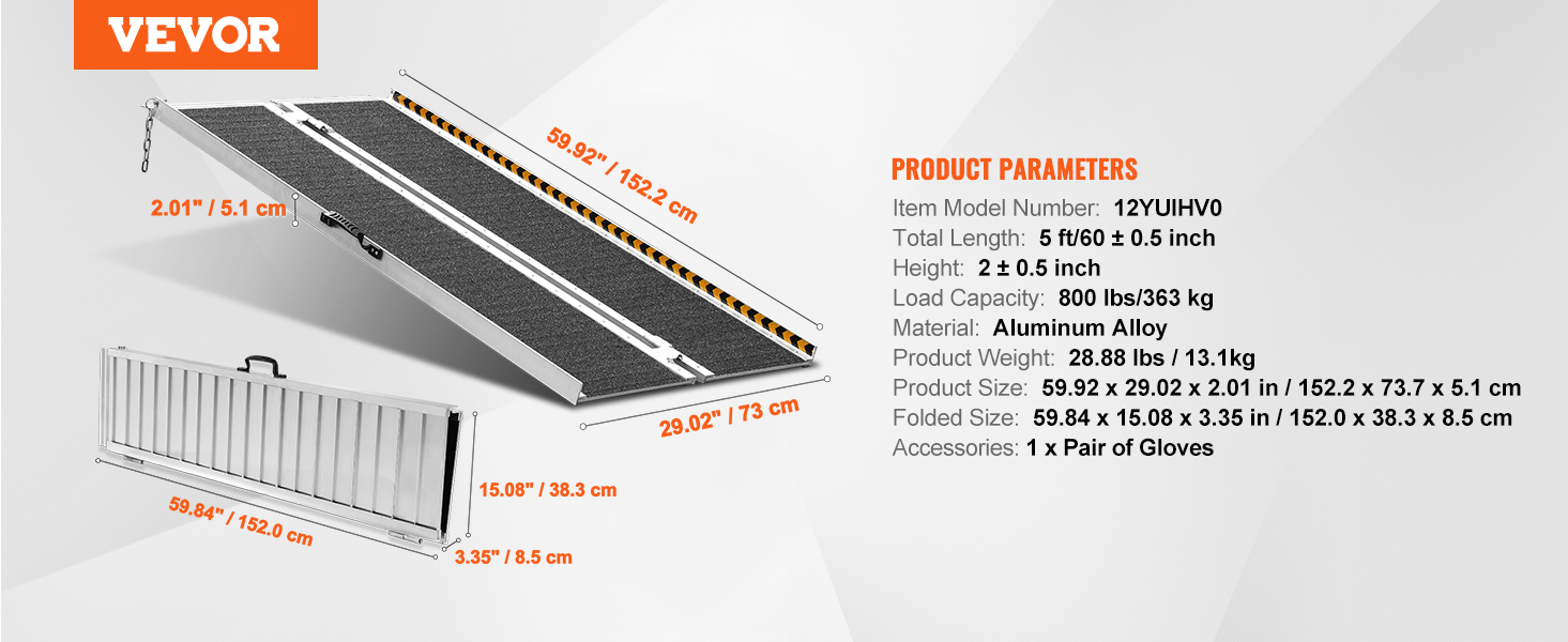 VEVOR Portable Wheelchair Ramp, 5 ft 800 lbs Capacity, Non-Slip ...
