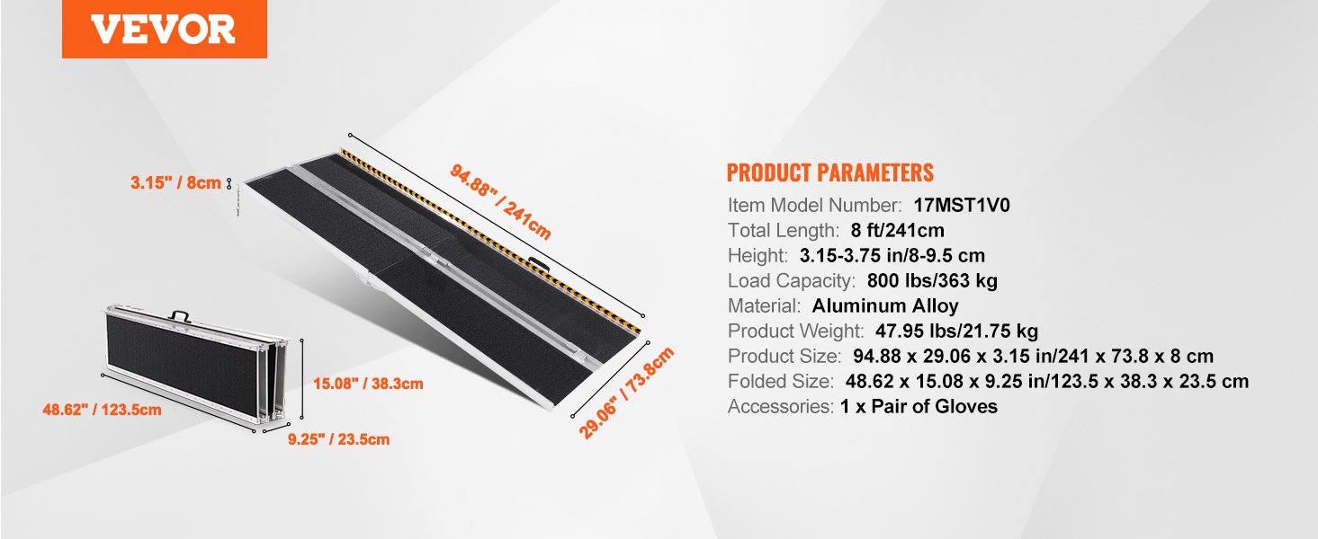 VEVOR Portable Wheelchair Ramp, 8 ft 800 lbs Capacity, Non-Slip ...