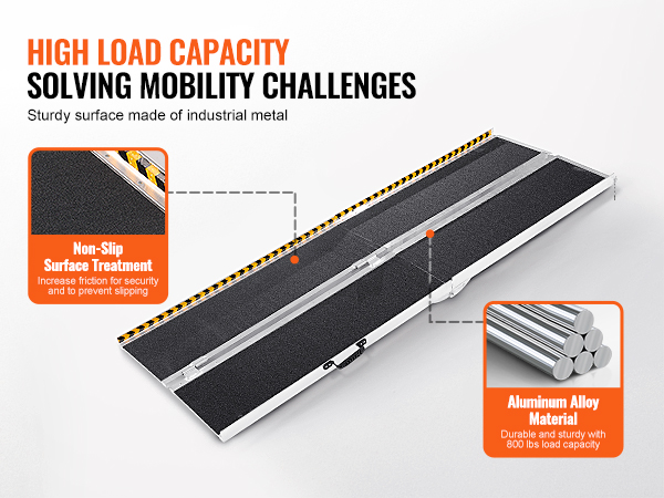 VEVOR Portable Wheelchair Ramp, 8 ft 800 lbs Capacity, Non-Slip ...