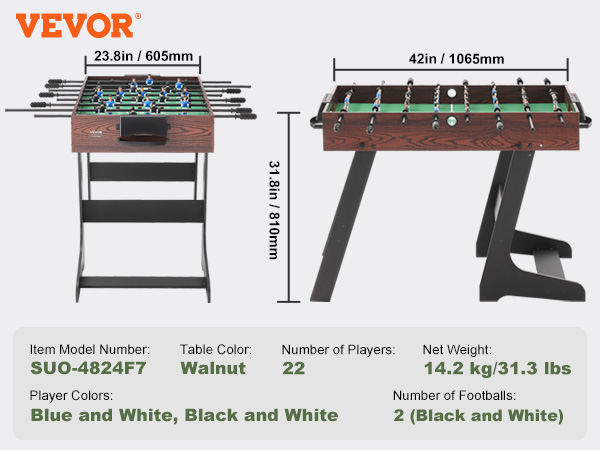 VEVOR Folding Foosball Table, 42 inch Standard Size Foosball Table ...